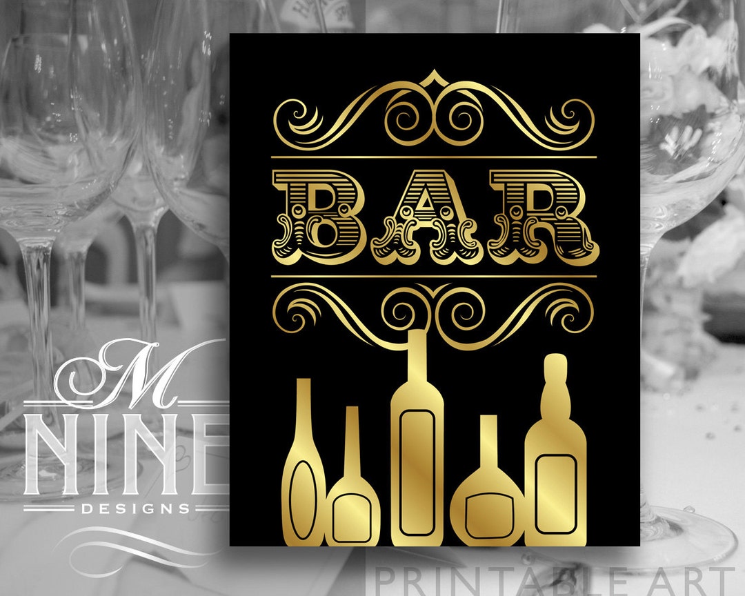 Black and Gold Printable Art "bar" Party Sign Printable Bar Sign ...