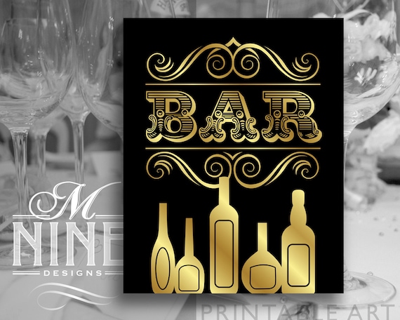 Black and Gold Printable Art bar Party Sign | Etsy