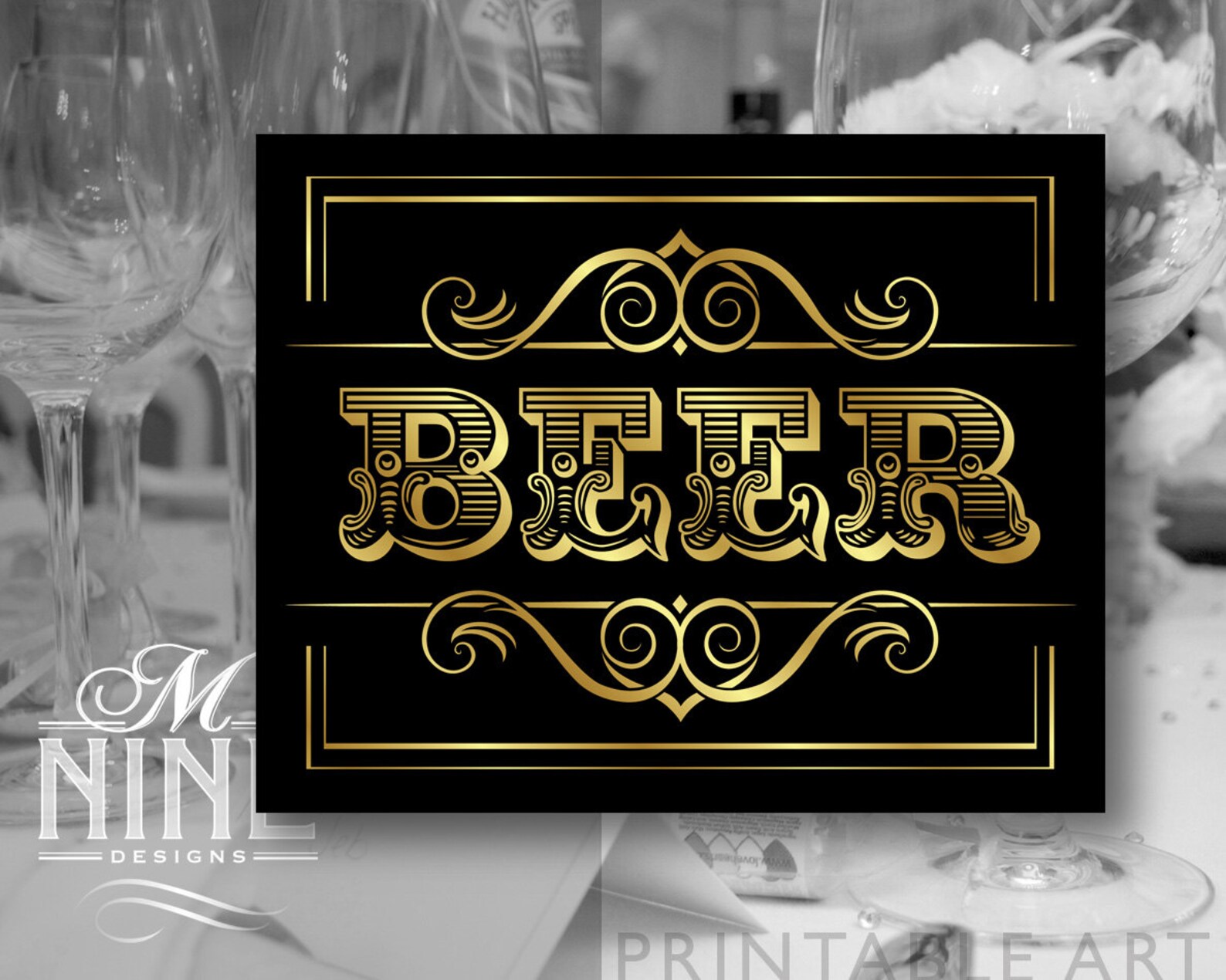 Beer Party Printable beer Sign Black and Gold | Etsy