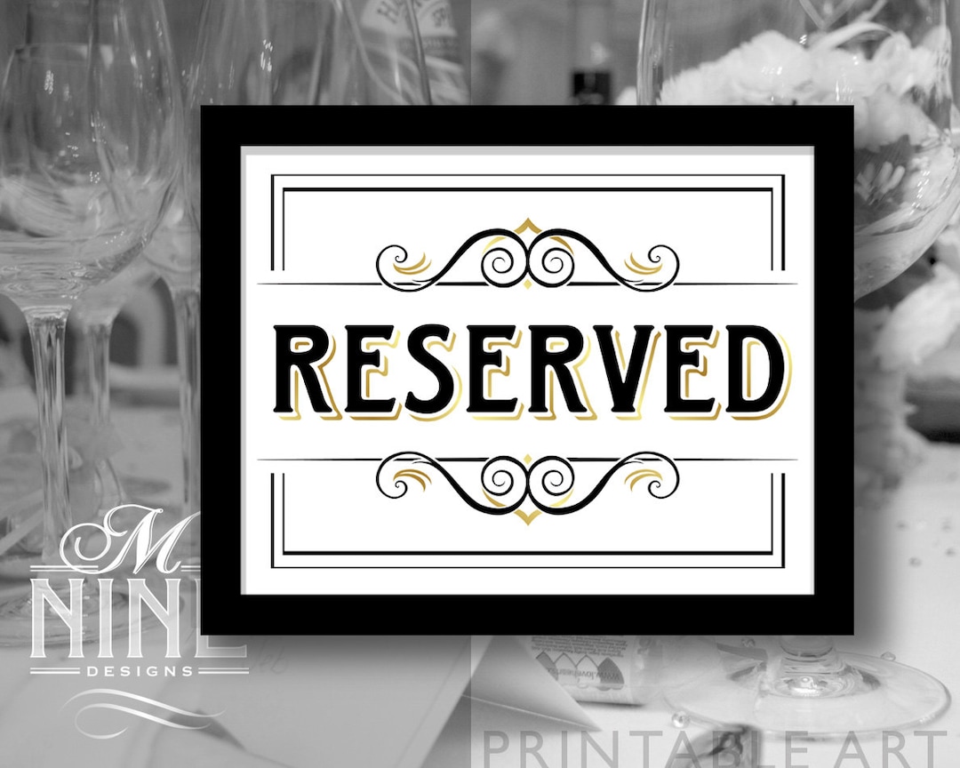 Gold Party Printable "reserved" Sign Vintage Party Signs, Gatsby Party ...