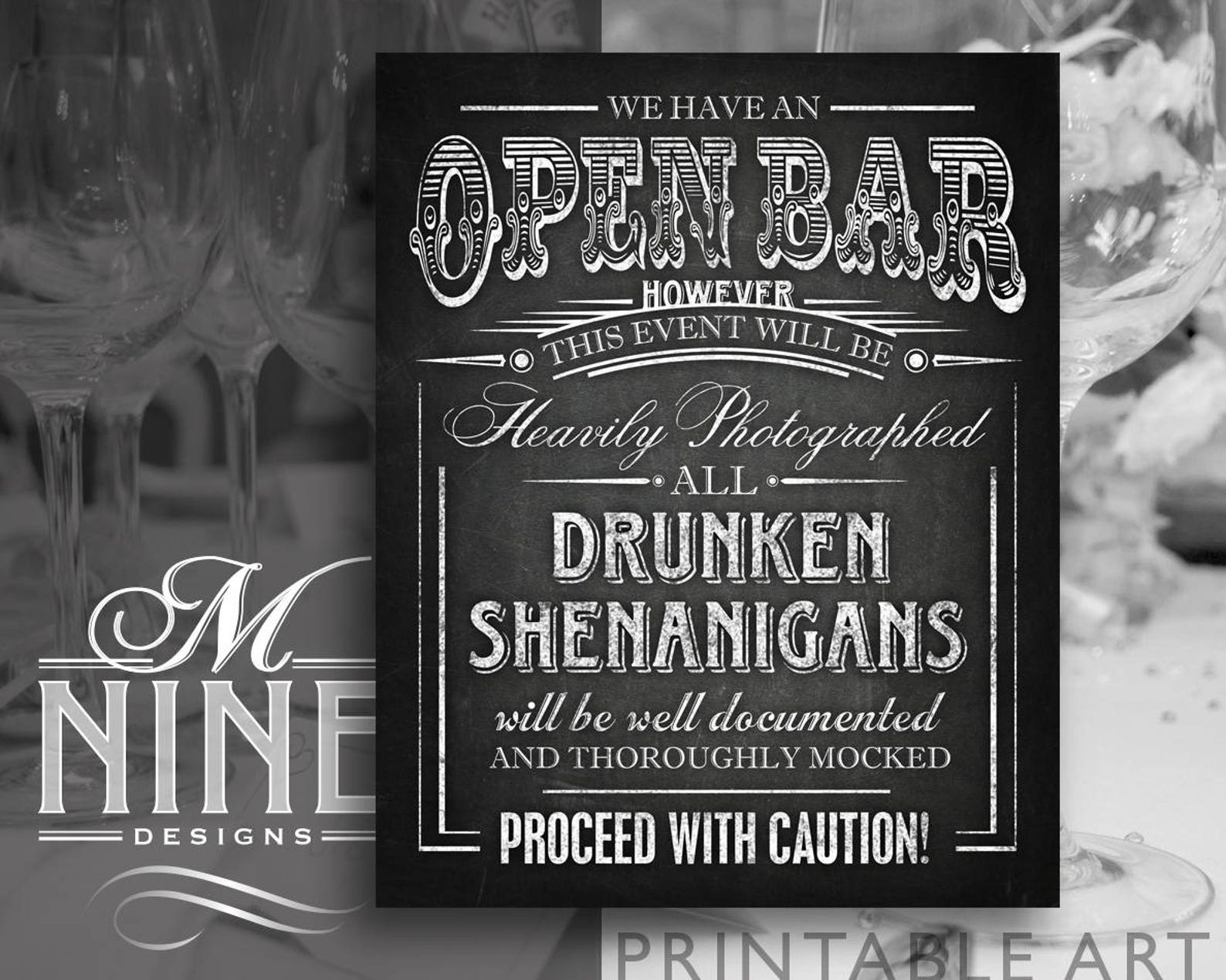 Chalkboard Bar Sign Printables OPEN BAR Drunk Shenanigans | Etsy