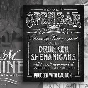 Chalkboard Bar Sign Printables | OPEN BAR Drunk Shenanigans Sign ...