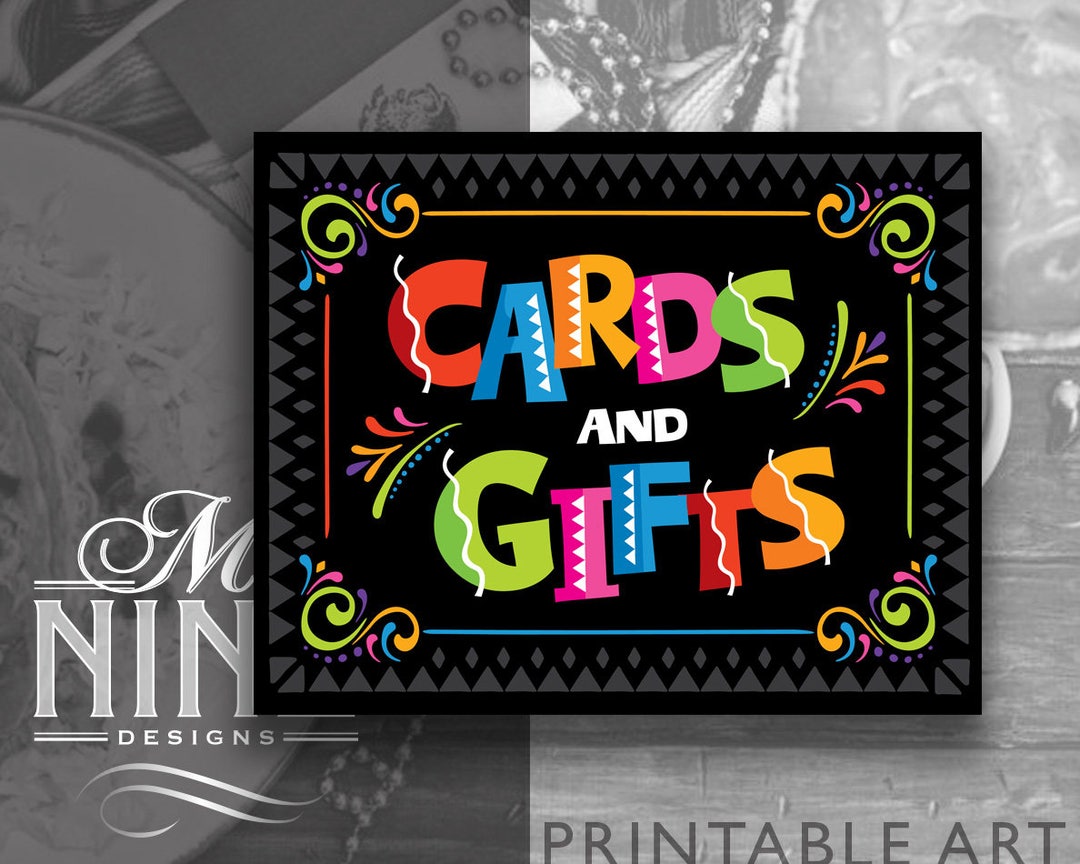 Fiesta Party Cards and Gifts Sign Printable, Fiesta Wedding Party Table ...