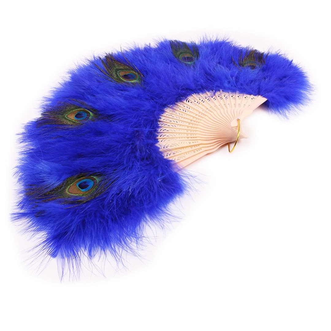 Royal Blue Color With One Side Peacocks Feather Fans Handmade - Etsy ...
