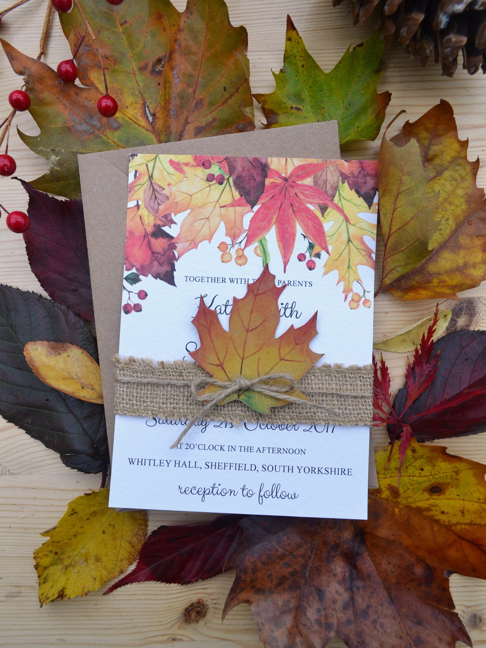 Autumn Fall Leaves Rustic Wedding Invitation Handmade - Etsy