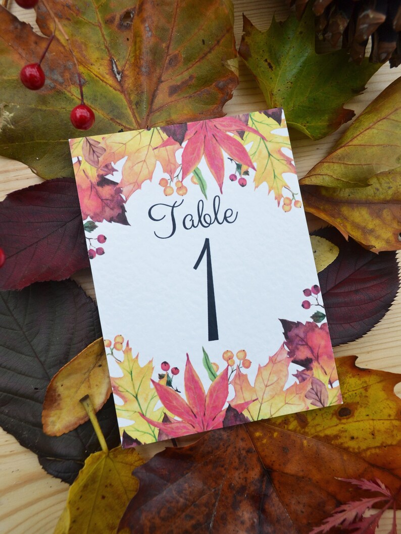 Autumn Fall Leaves Table Number Card Handmade Wedding - Etsy UK
