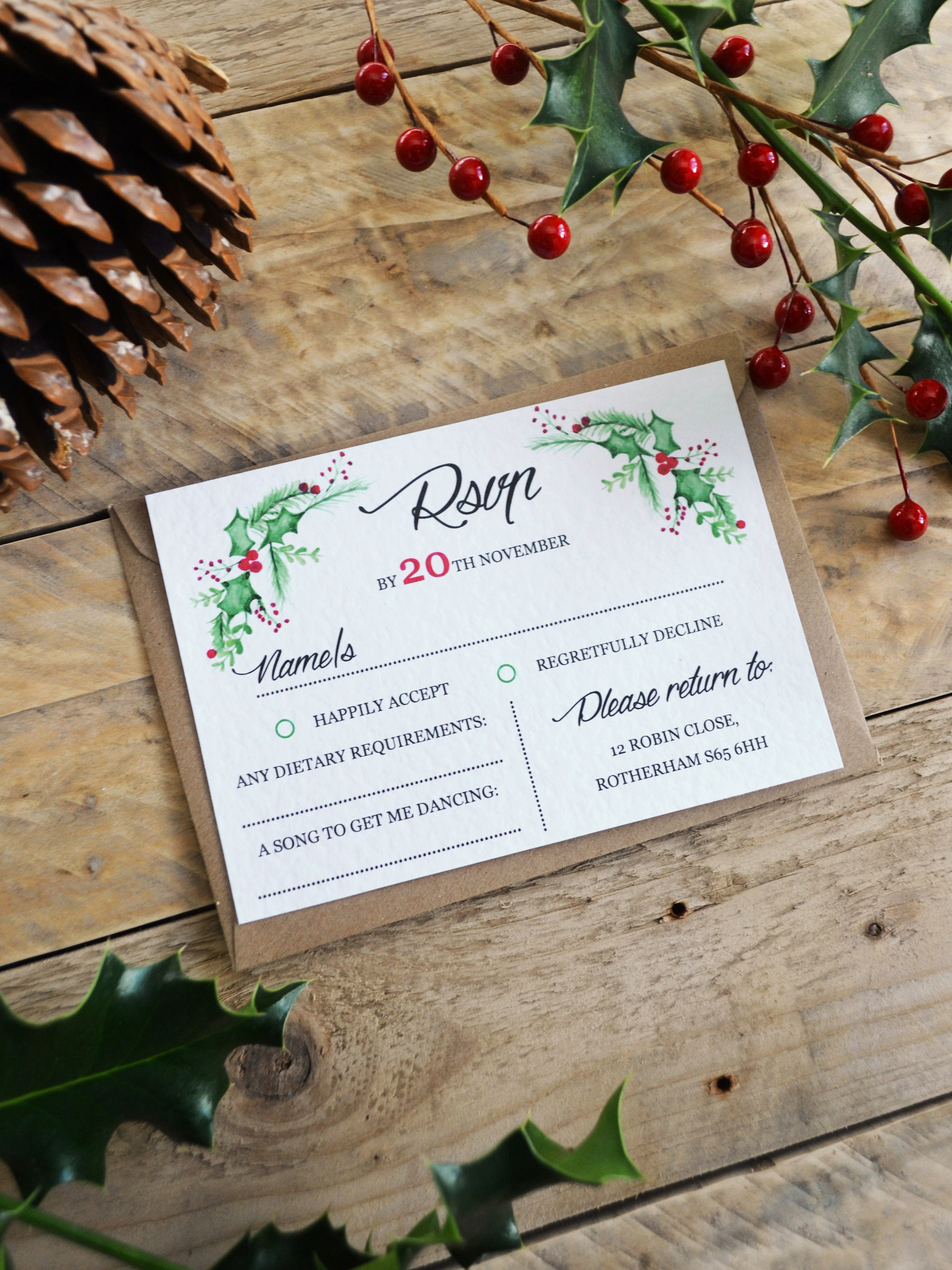 Rustic Christmas Wedding Invitation RSVP Watercolour | Etsy