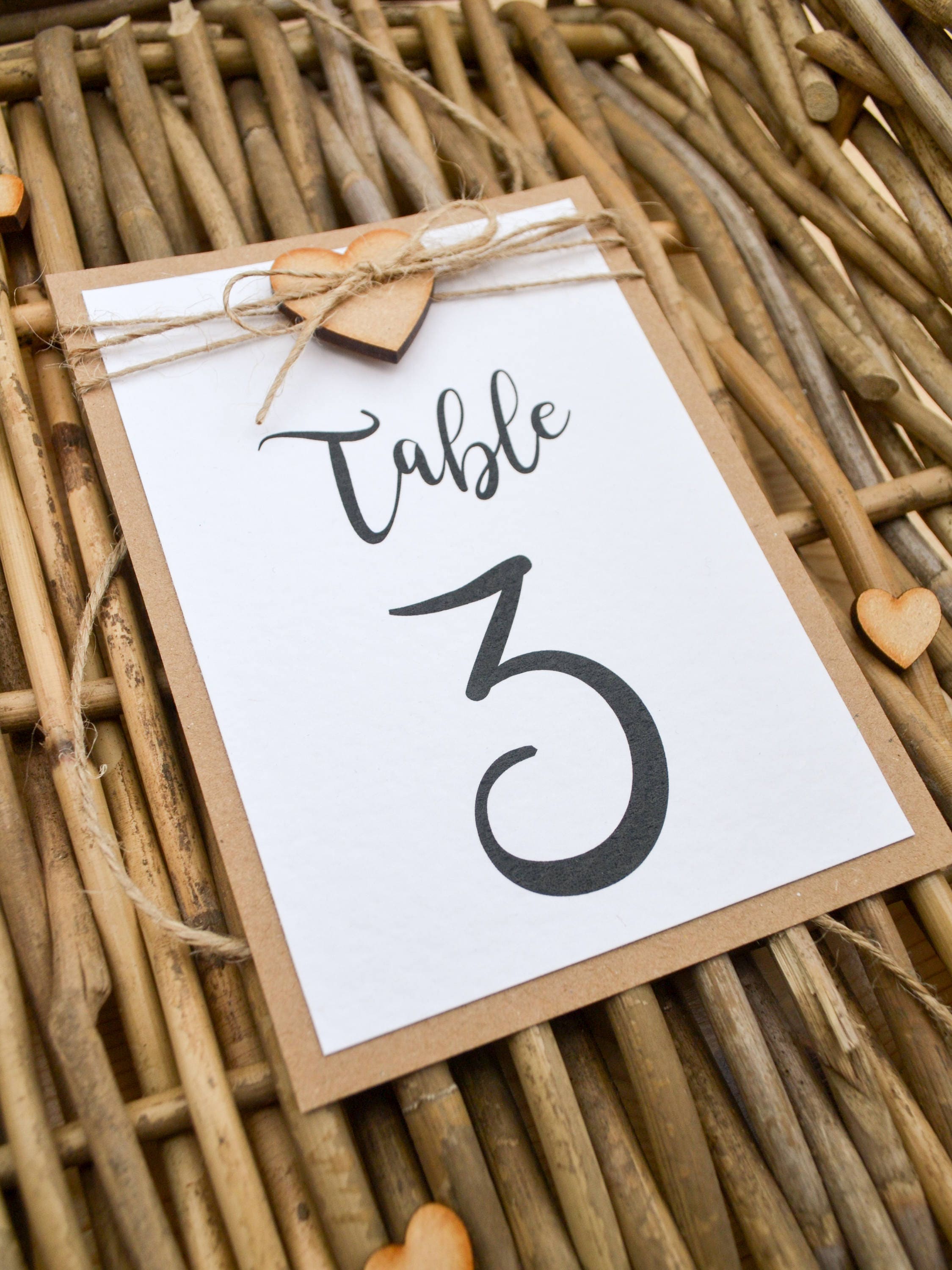 Rustic Heart Table Number Name Handmade Wedding Stationery - Etsy UK