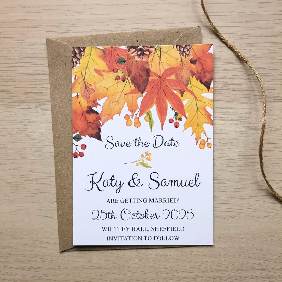 Autumn Fall Leaves Save the Date | Handmade Wedding Invitations ...