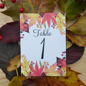 Autumn Fall Leaves Table Number Card Handmade Wedding Stationery - Etsy UK