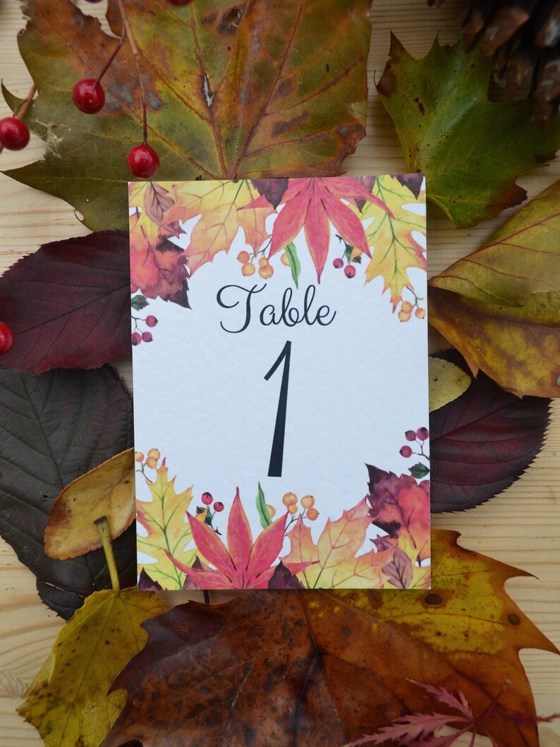 Autumn Fall Leaves Table Number Card Handmade Wedding - Etsy UK