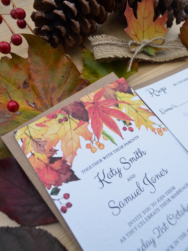 Autumn Fall Leaves Rustic Wedding Invitation Handmade - Etsy