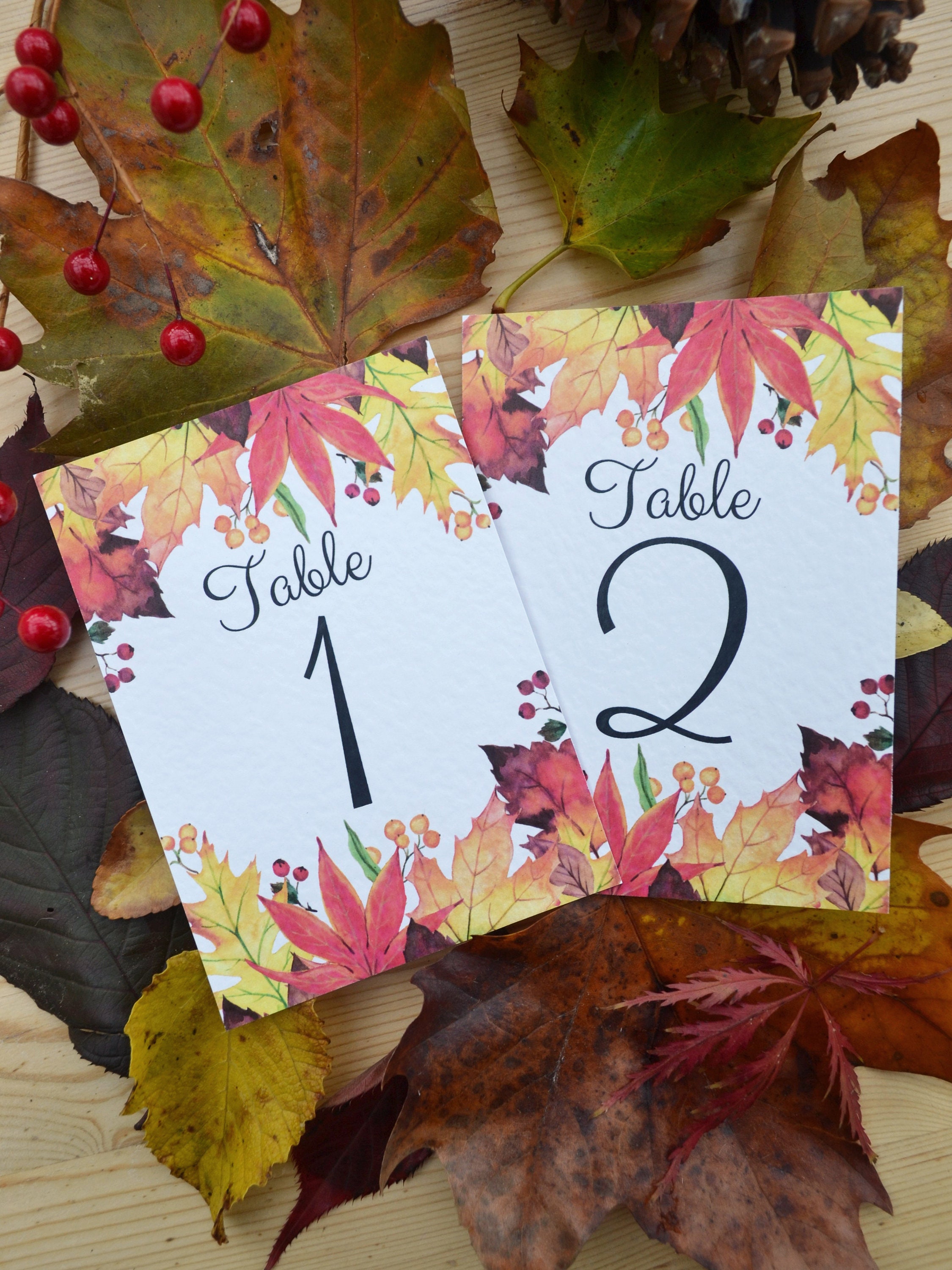 Autumn Fall Leaves Table Number Card Handmade Wedding - Etsy UK