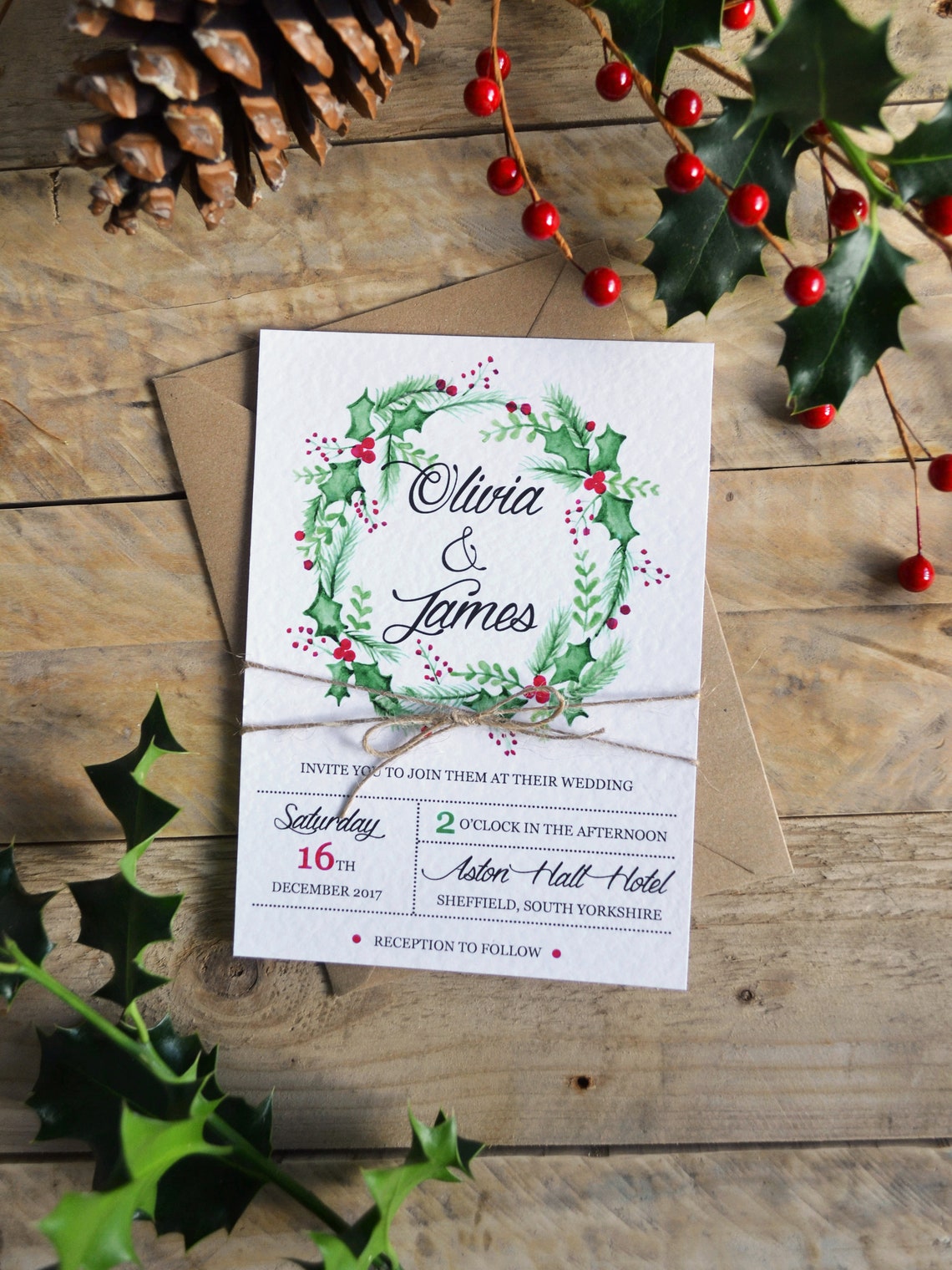 Rustic Christmas Wedding Invitation RSVP Watercolour | Etsy