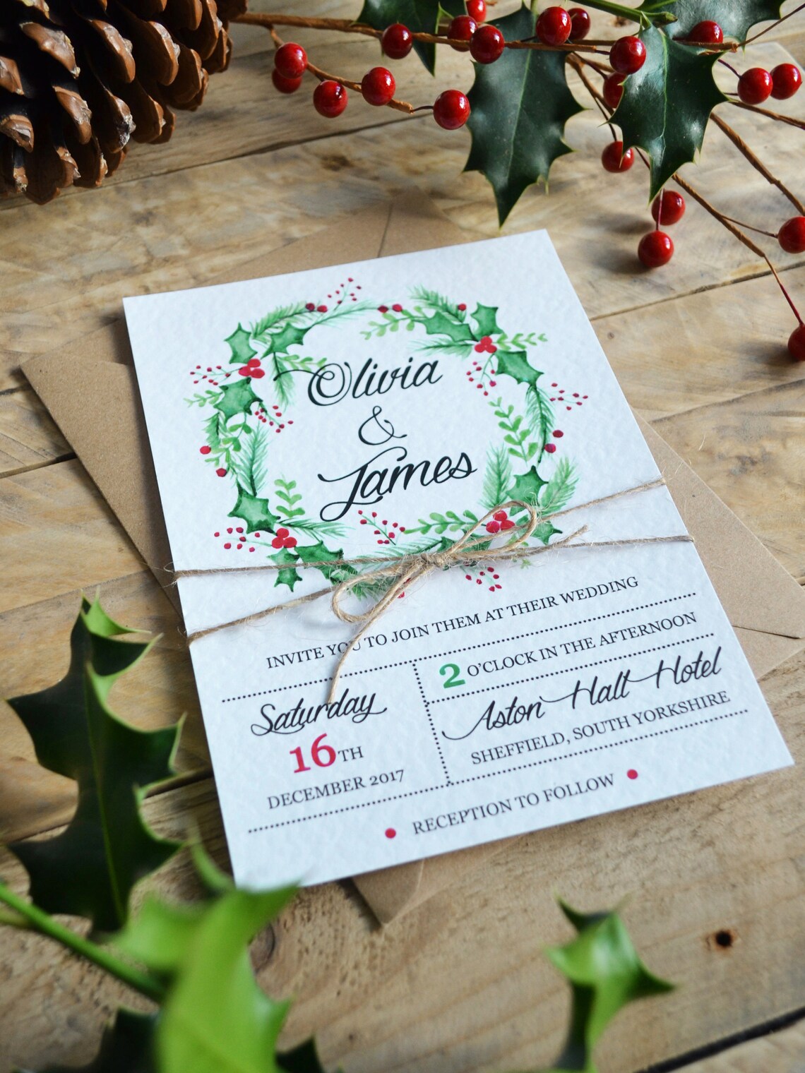 Rustic Christmas Wedding Invitation RSVP Watercolour - Etsy UK