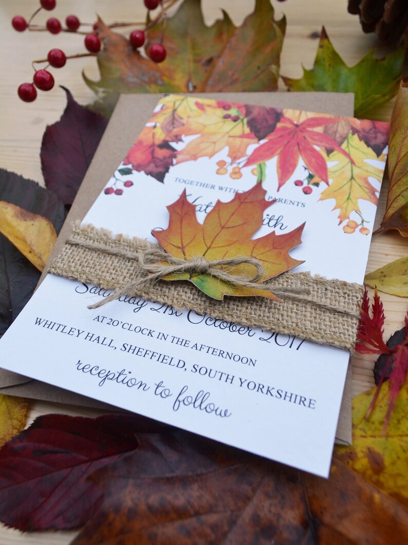 Autumn Fall Leaves Rustic Wedding Invitation Handmade - Etsy