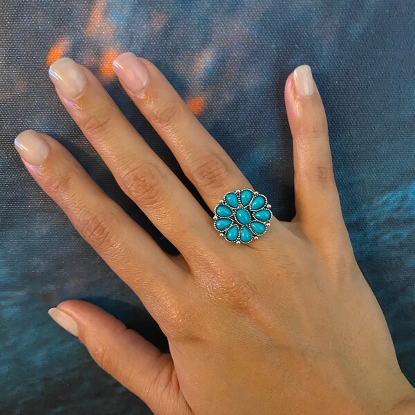 Turquoise Flower Ring - Etsy