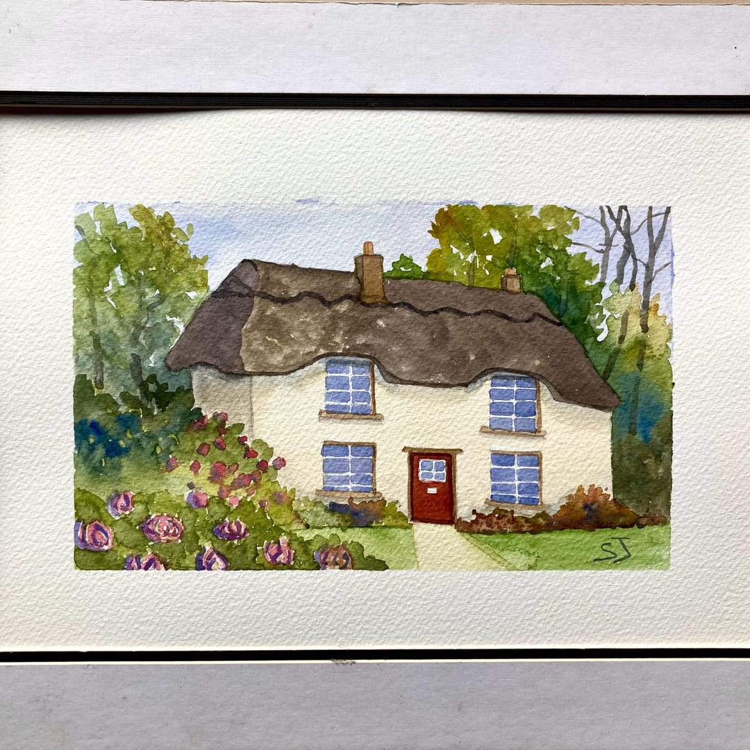 English Country Cottage, Original Artwork, Traditional Thatched Cottage ...