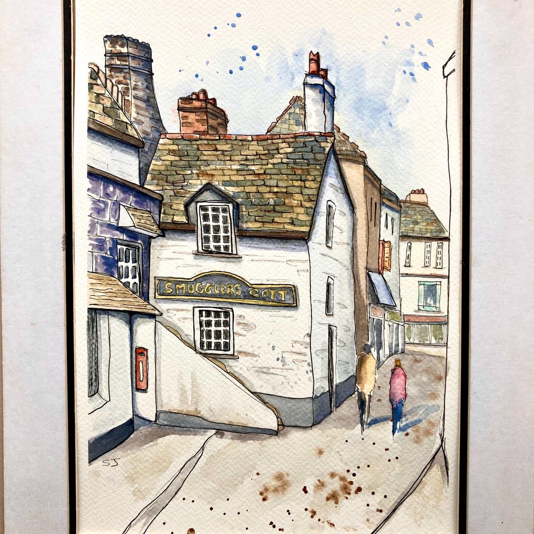 Smugglers Cott Pub, Looe, Cornish Coastal Watercolour Painting Original ...