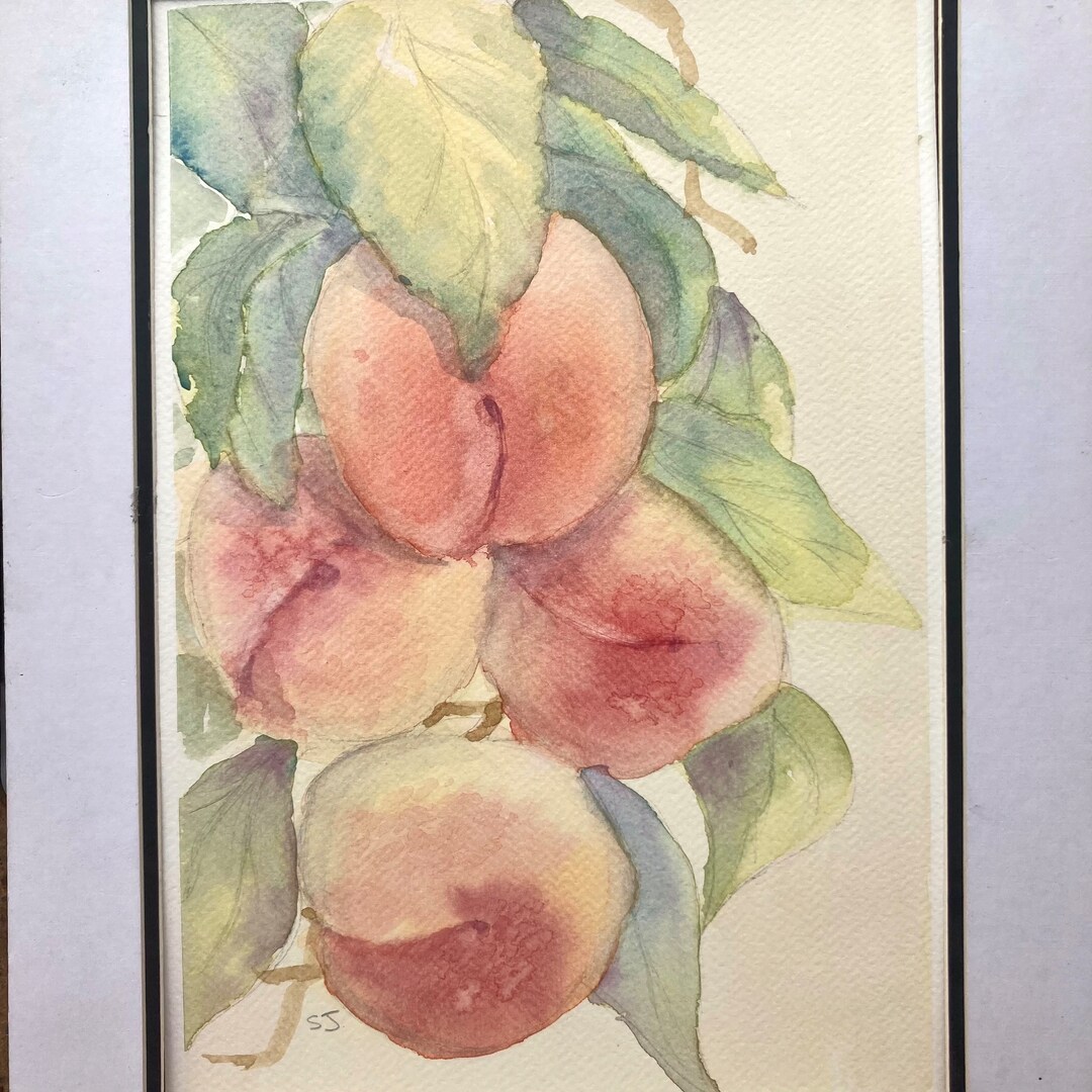 Original Watercolour of a Peach Tree. Painting of Fruit. Original ...