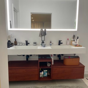 Solid Wood Floating Bathroom Vanity, 2 Drawer & Shelves, Modern ...