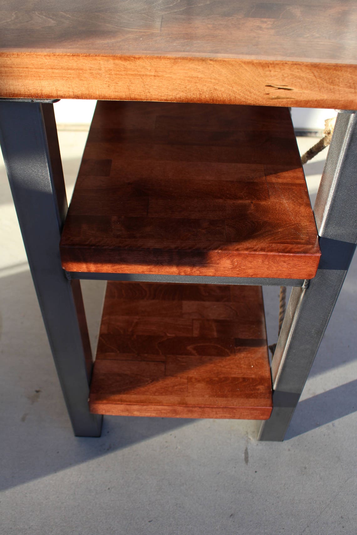 Desk With Shelves & Solid Wood Butcher Block Top - Steel Tube Legs ...