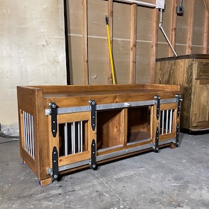 Dog Crate Bench, Sliding Barn Doors, Dog House, Farmhouse Dog Crate ...
