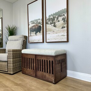Modern Dog Crate With Sliding Door in Solid Wood, Crate Bench, Cushion ...
