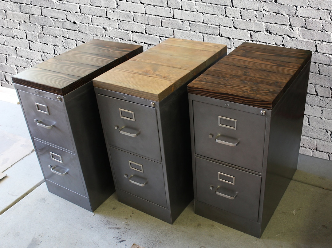 File Cabinet Refinished 2 drawer Letter size Metal Wood Top Industrial Metal Filing Cabinet Rustic Office Furniture Etsy UK