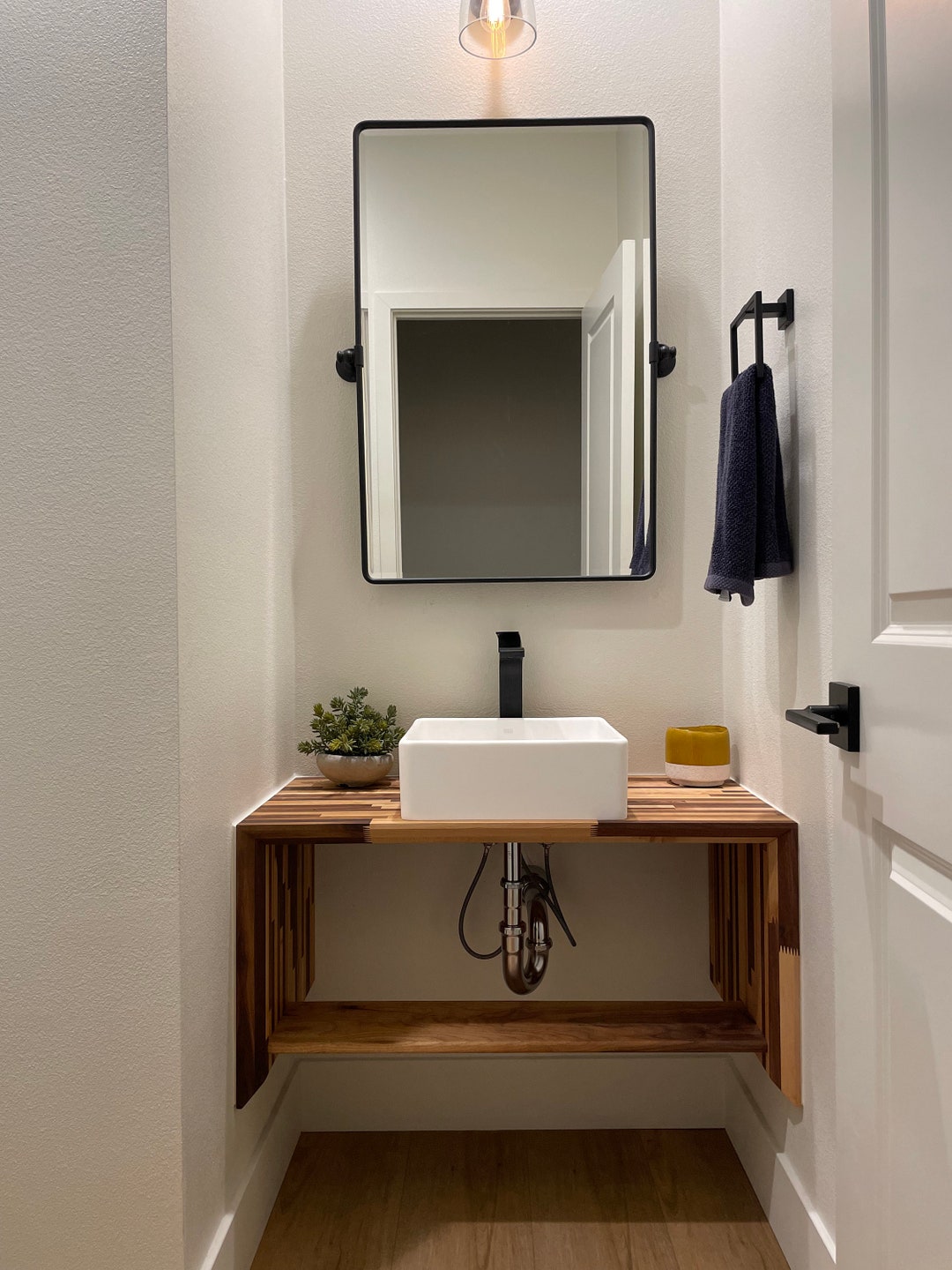 Handmade Solid Wood Floating Bathroom Vanity, Mitered Waterfall Edge - Etsy