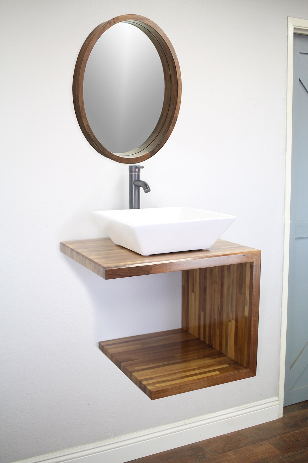 Solid Wood Waterfall Edge Floating Bathroom Vanity, Handmade - Etsy