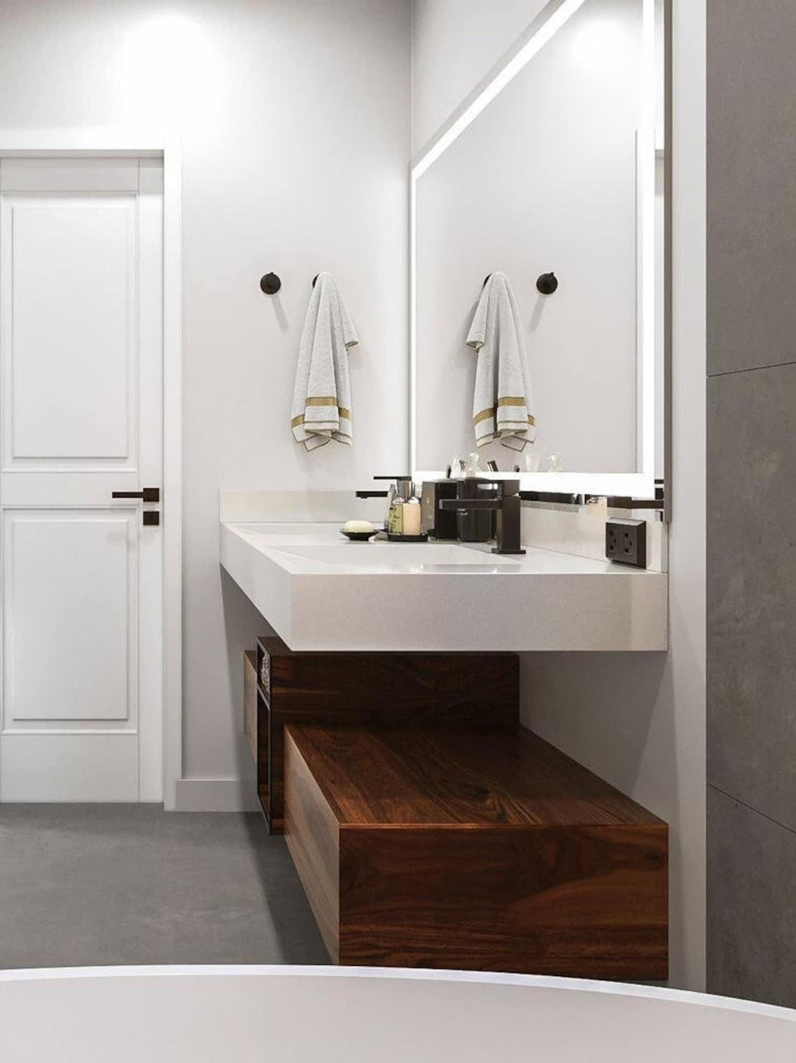 Solid Wood Floating Bathroom Vanity, 2 Drawer & Shelves, Modern ...