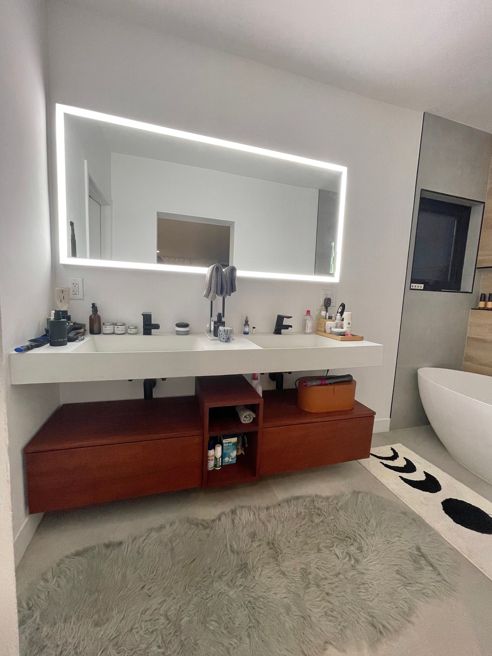 Solid Wood Floating Bathroom Vanity, 2 Drawer & Shelves, Modern ...
