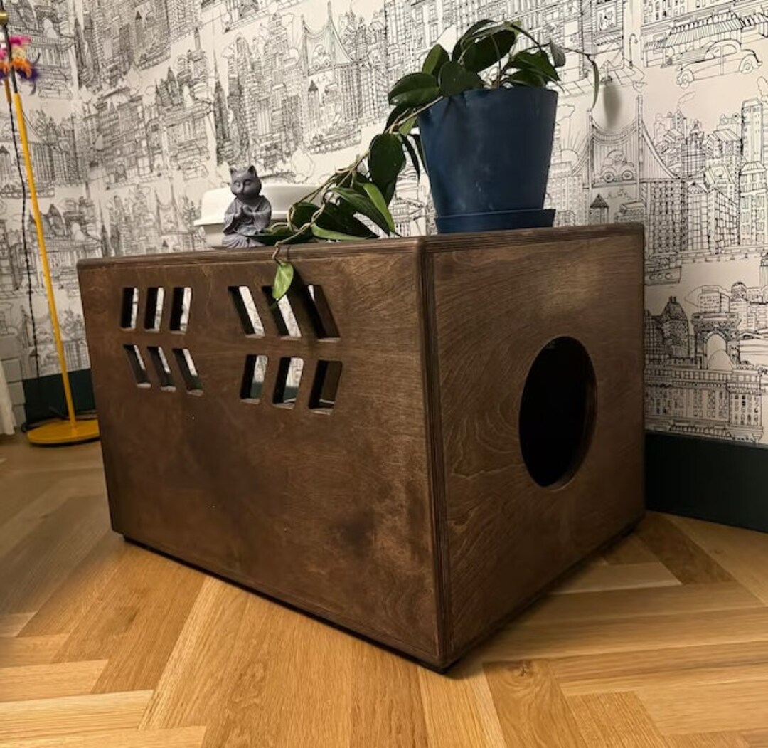 Litter Box Enclosure for Cats No Tracking With Flip up Easy Access Door ...