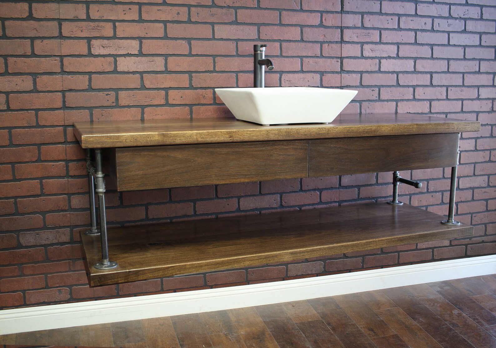 Floating Bathroom Vanity With 2 Drawers and Pipe Solid Wood - Etsy