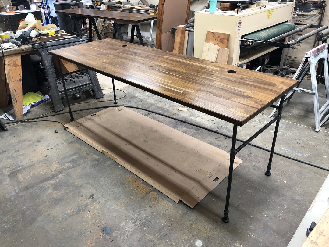 Butcher Block Industrial Pipe Desk, Steel and Wood, Urban Rustic Office ...