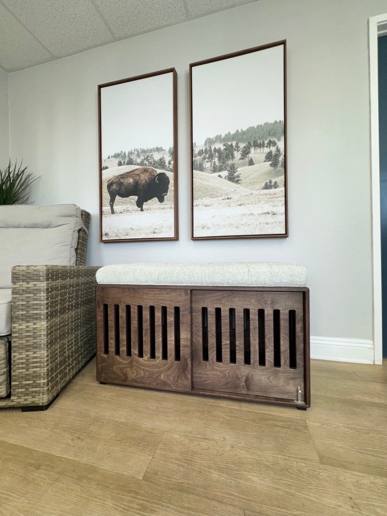 Solid Wood Dog Crate Bench, Modern Scandinavian Kennel With Cushion ...