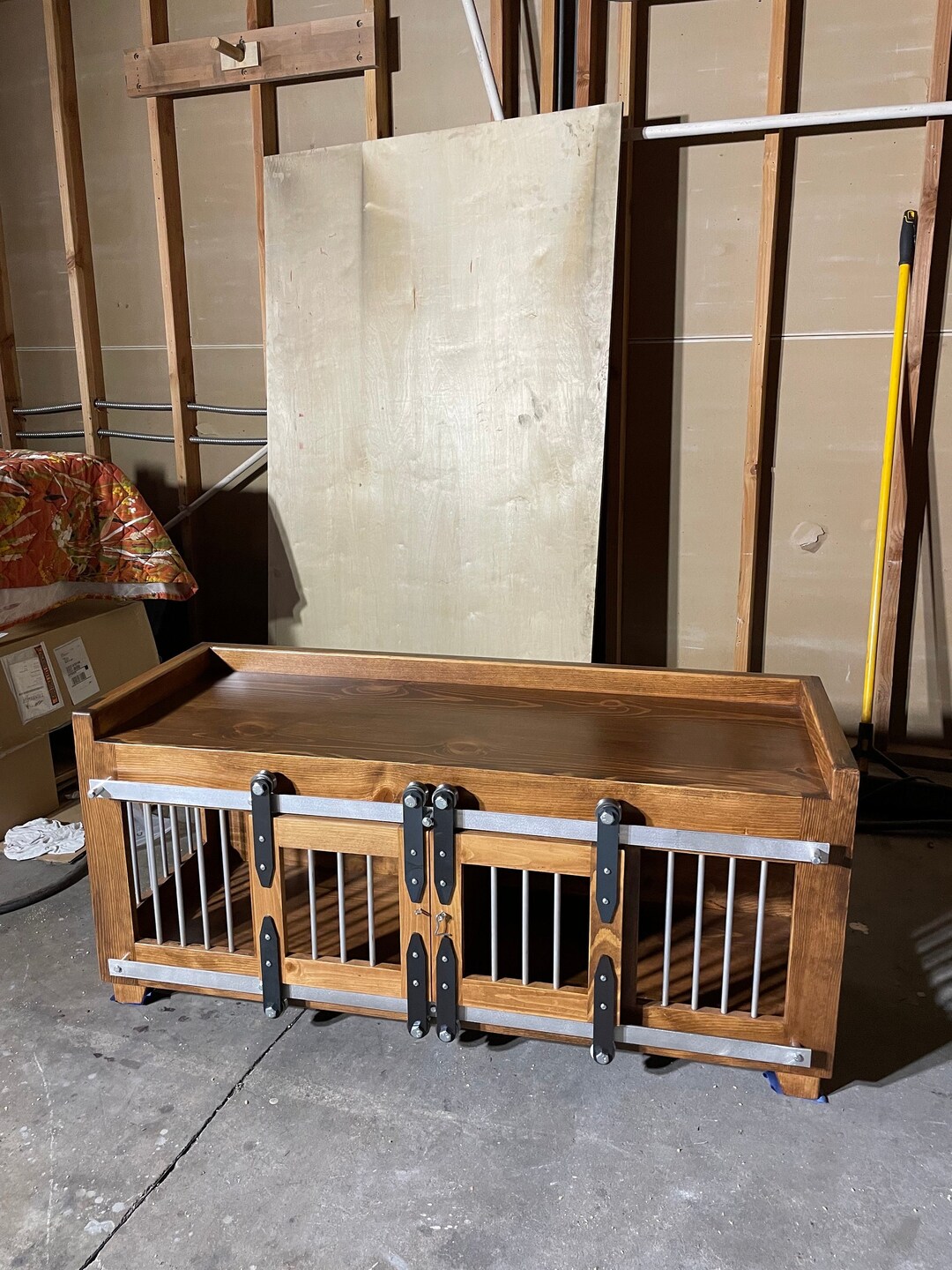 Dog Crate Bench, Sliding Barn Doors, Dog House, Farmhouse Dog Crate ...