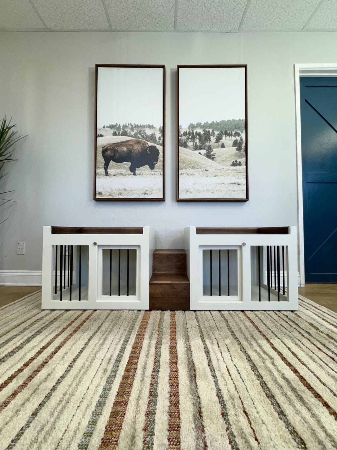 Modern Dog Crate With Stairs Farmhouse, Sliding Door in Solid Wood and ...