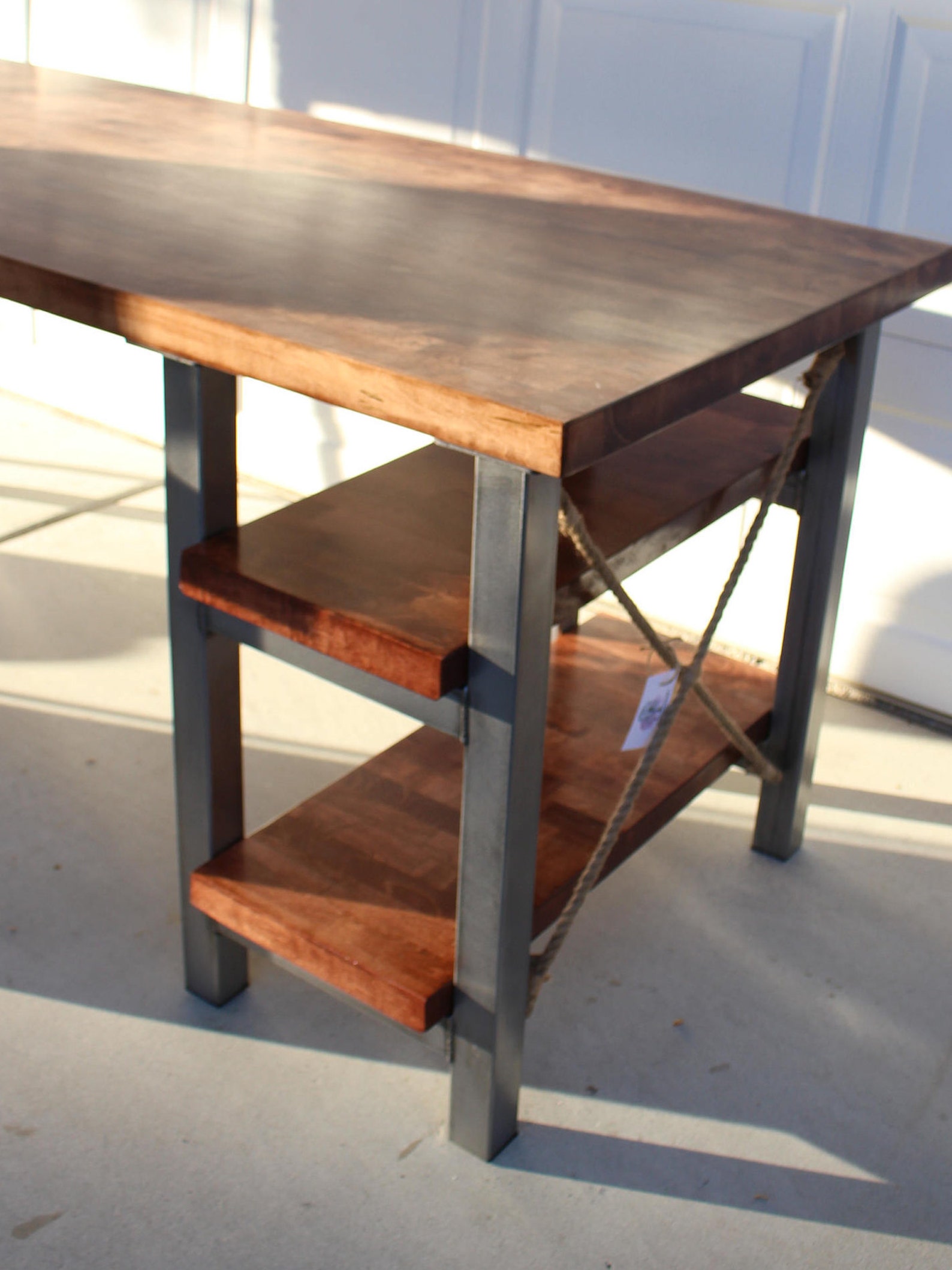 Desk With Shelves & Solid Wood Butcher Block Top - Steel Tube Legs ...
