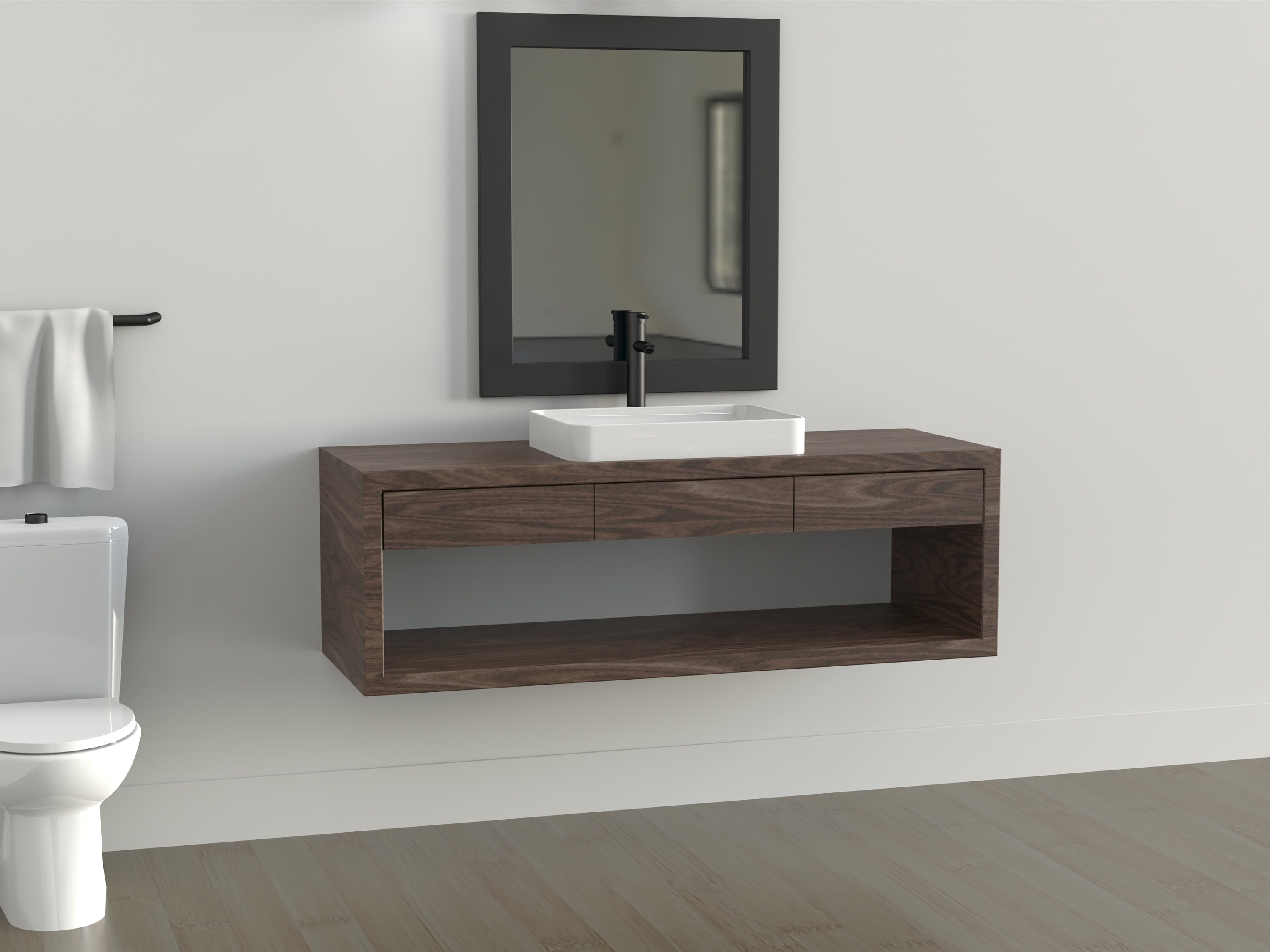 Floating Bathroom Vanity With 2 Drawers Solid Wood / Modern | Etsy