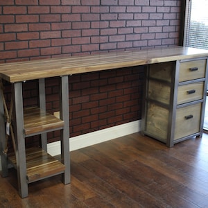 Desk With 3 Drawers and Shelves, Wood Metal Desk, Executive Desk, Solid ...