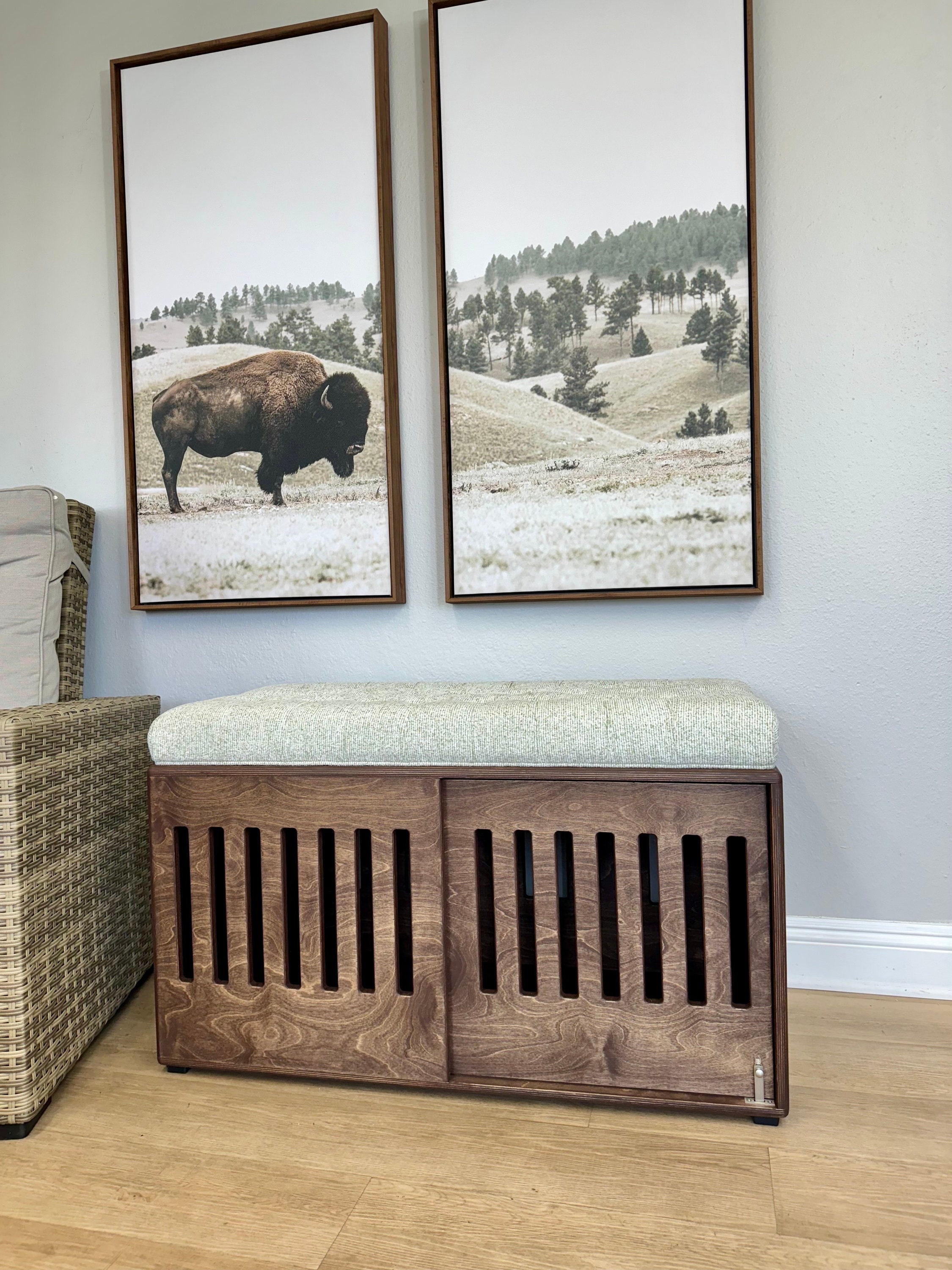 Solid Wood Dog Crate Bench, Modern Scandinavian Kennel With Cushion ...