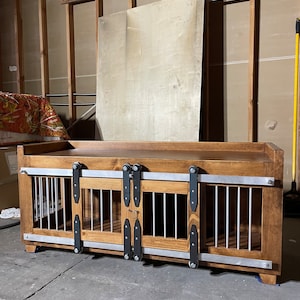 Dog Crate Bench, Sliding Barn Doors, Dog House, Farmhouse Dog Crate ...
