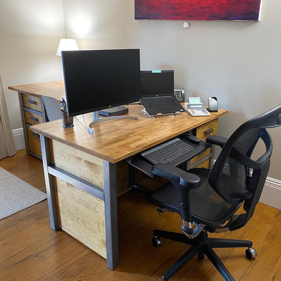 Desk With 3 Drawers Wood and Metal Desk Executive Desk - Etsy