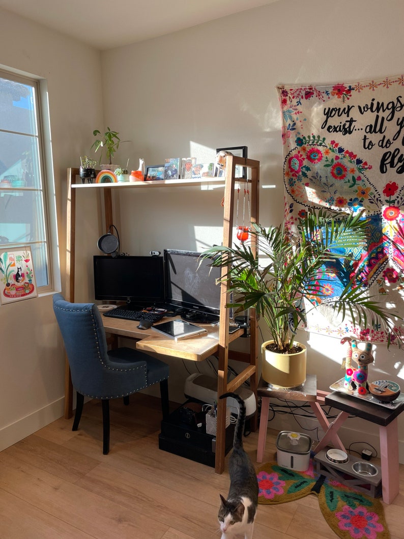 Home Desk Modern Bedroom Desk W Shelf Solid Wood Desk - Etsy