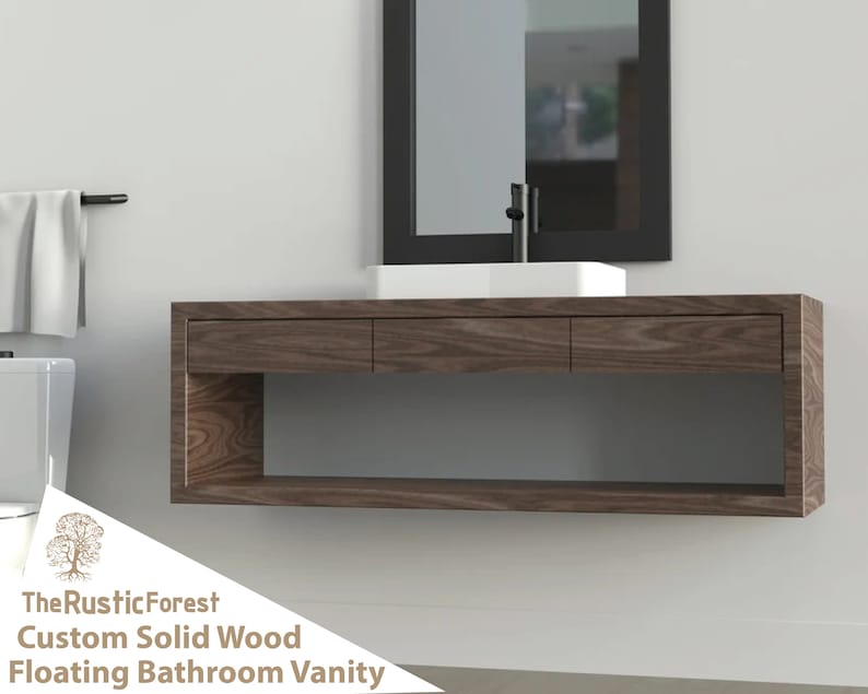 Floating Bathroom Vanity With 2 Drawers Solid Wood / Modern - Etsy