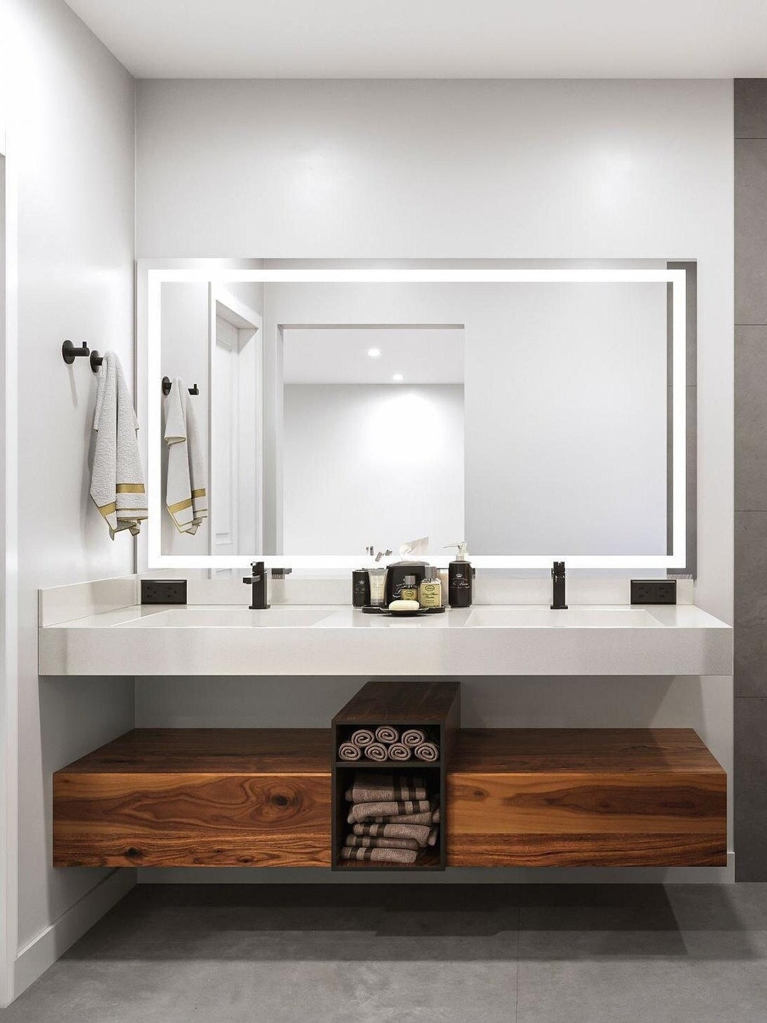 Floating Bathroom Vanity 2 Drawers and Shelves With Center - Etsy