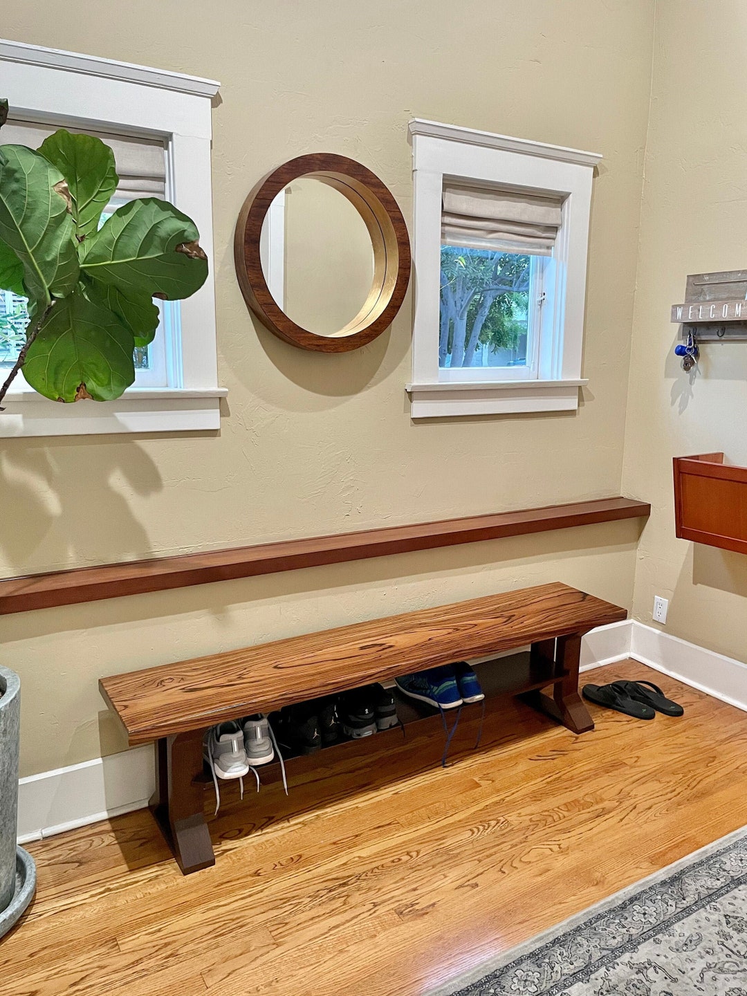 Shoe Bench Entryway Shoe Rack / Rustic Modern / Steel and Wood Bench ...