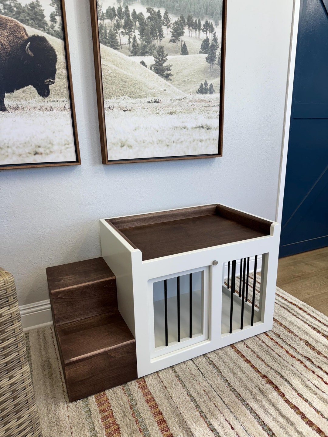 Modern Dog Crate With Stairs Farmhouse, Sliding Door in Solid Wood and ...